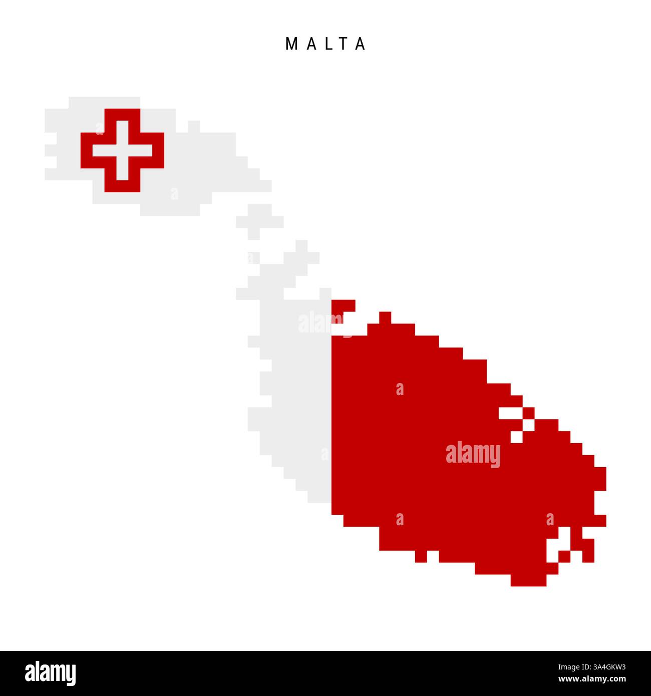 Malta pixel flag map icon. 8 bit pixel art Maltese map covered with ...