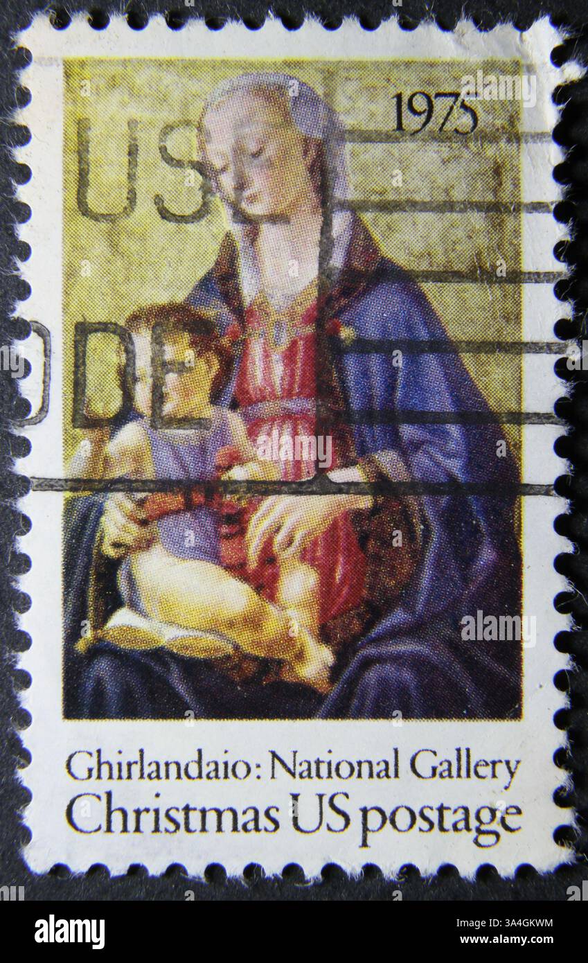ISTANBUL, TURKEY - JANUARY 25, 2021: United States stamp shows Madonna ...