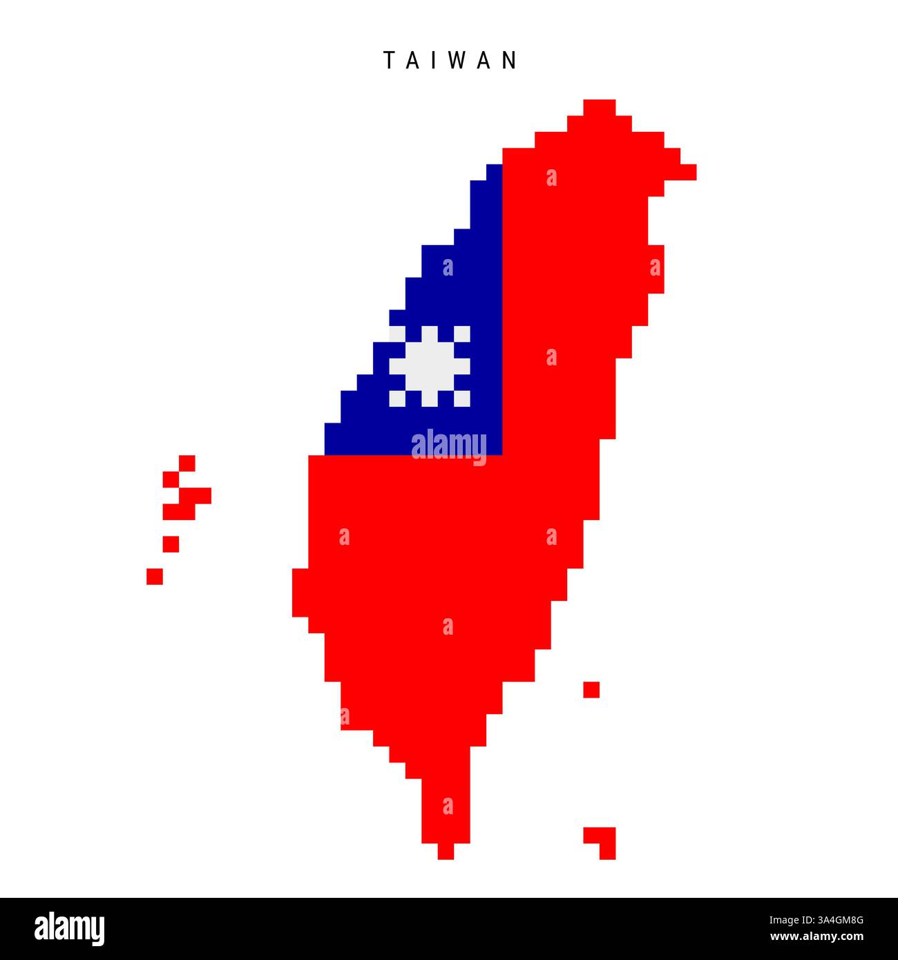 Taiwan pixel flag map icon. 8 bit pixel art Taiwanese map covered with ...