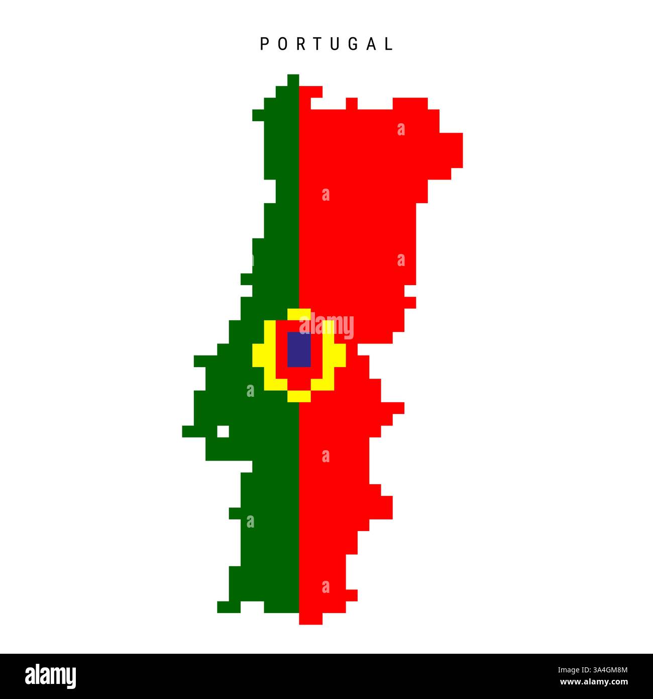 Portugal pixel flag map icon. 8 bit pixel art Portuguese map covered ...