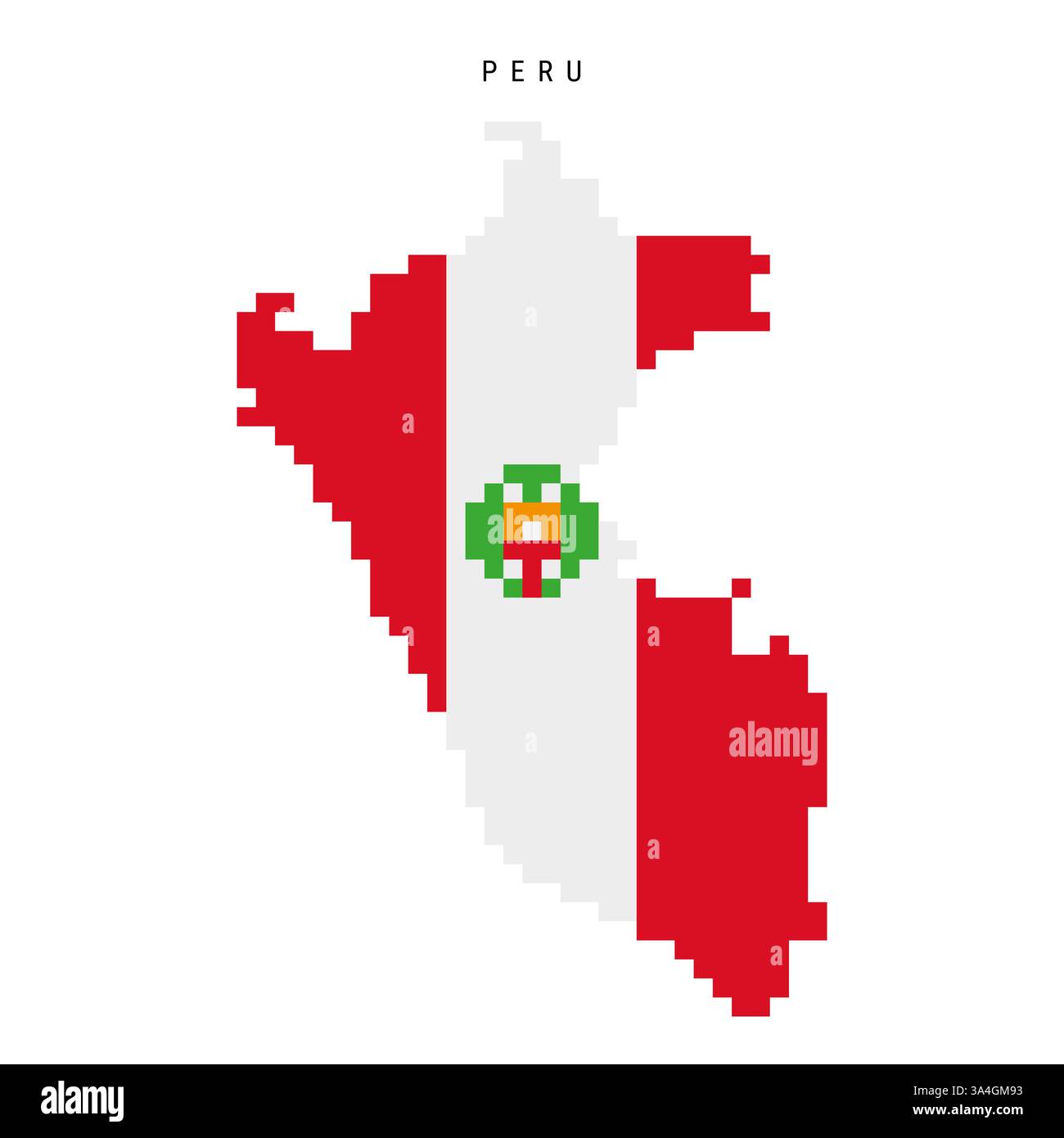 Peru pixel flag map icon. 8 bit pixel art Peruvian map covered with ...