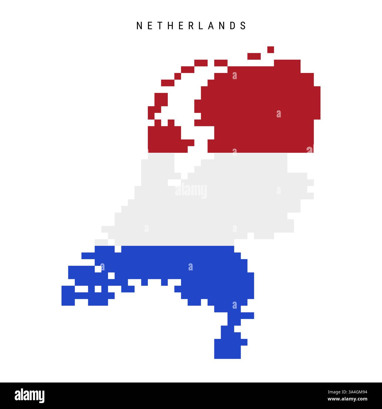 Netherlands pixel flag map icon. 8 bit pixel art Holland map covered with flag. Flat ...