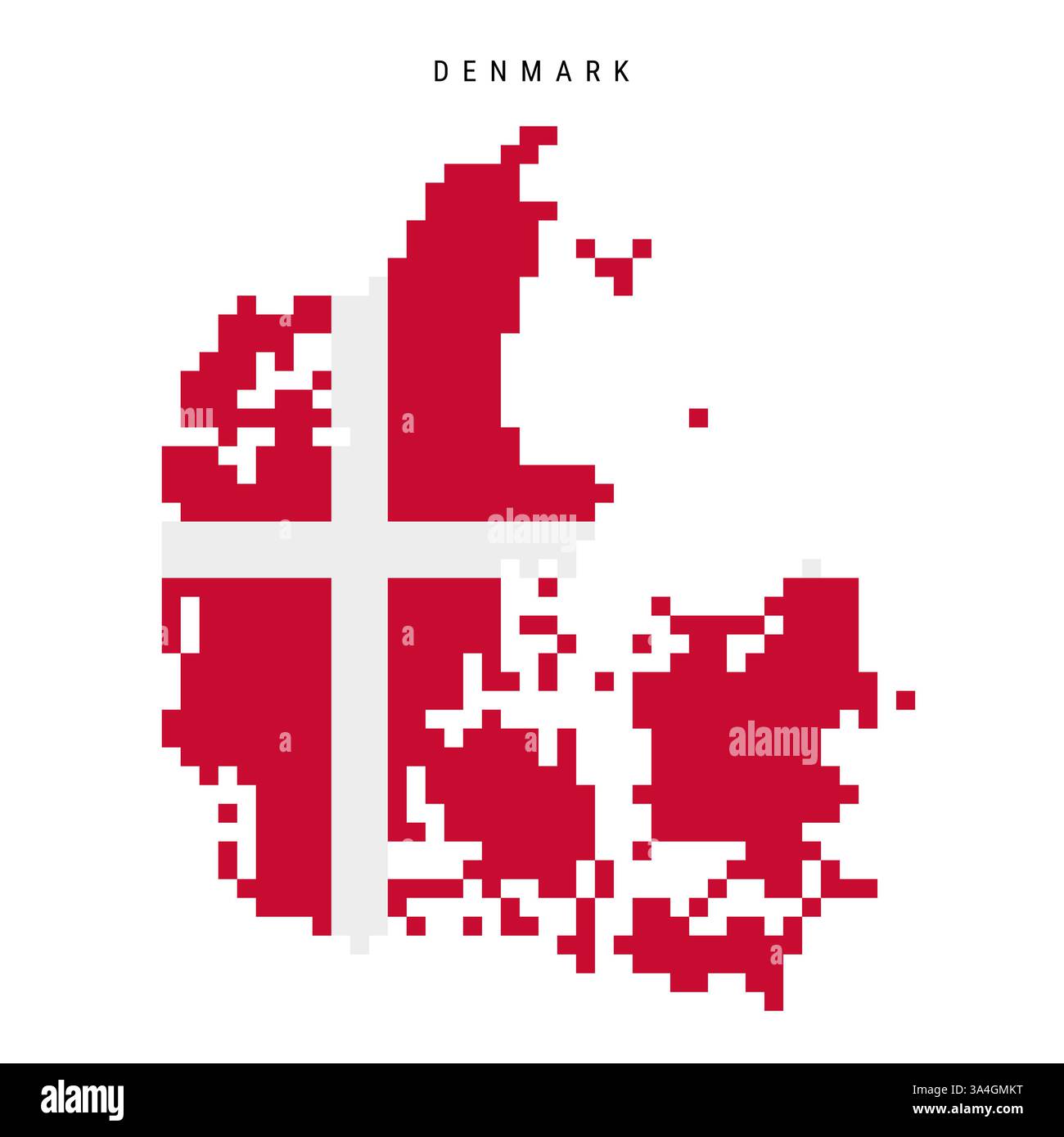 Denmark pixel flag map icon. 8 bit pixel art Danish map covered with ...