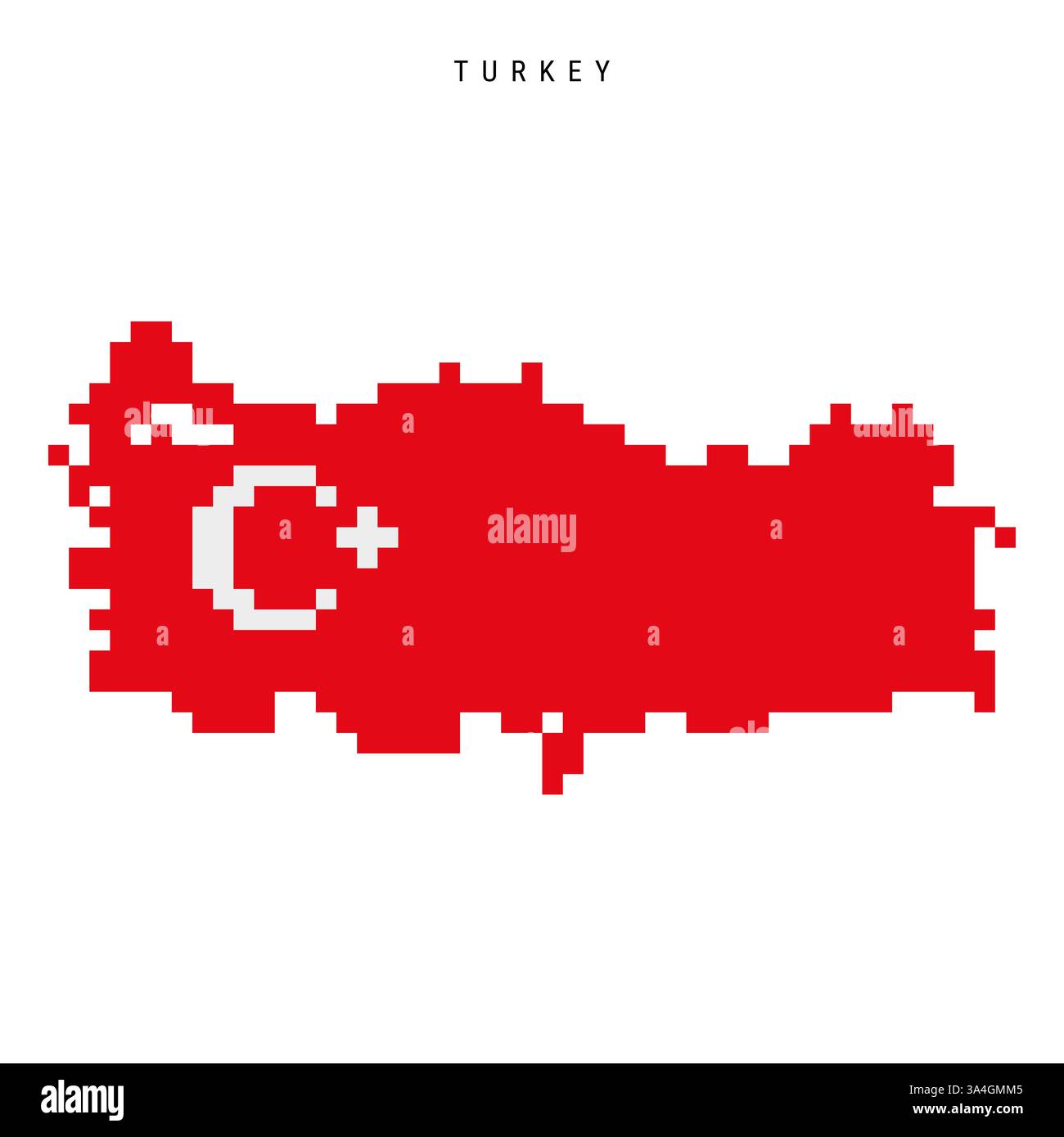 Turkey pixel flag map icon. 8 bit pixel art Turkish map covered with ...
