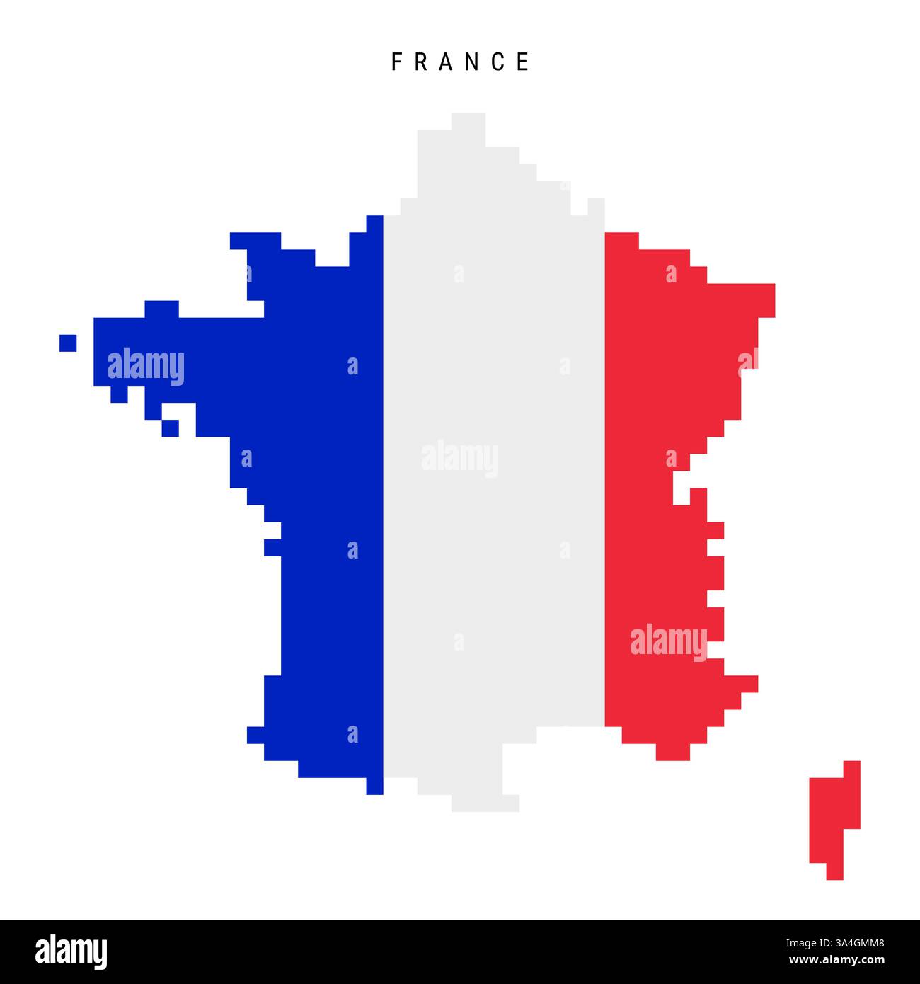 France pixel flag map icon. 8 bit pixel art French map covered with ...