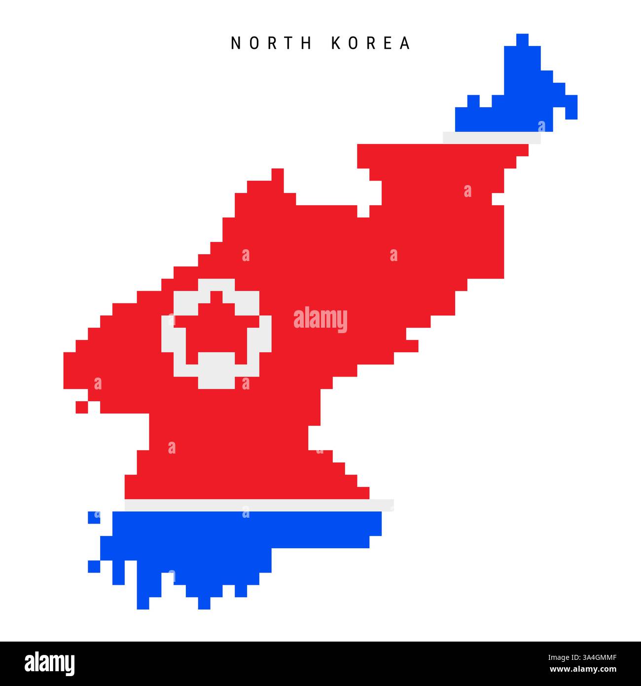 North Korea pixel flag map icon. 8 bit pixel art Juche map covered with flag. Flat illustration ...
