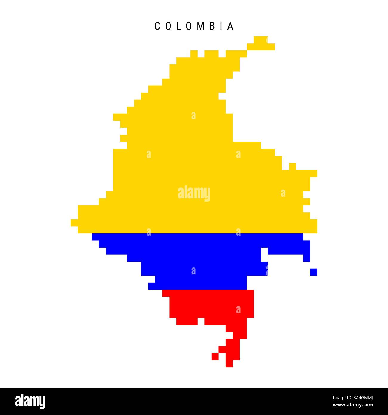 Colombia pixel flag map icon. 8 bit pixel art Colombian map covered ...