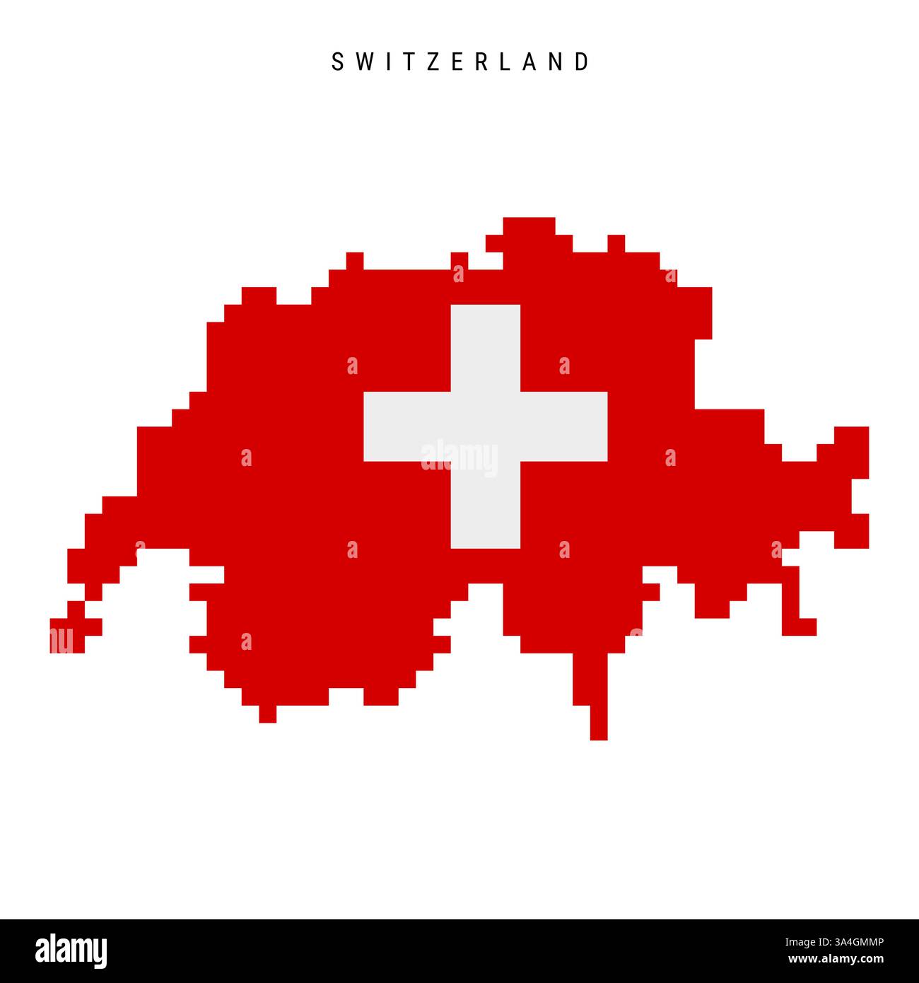 Switzerland pixel flag map icon. 8 bit pixel art Swiss map covered with ...