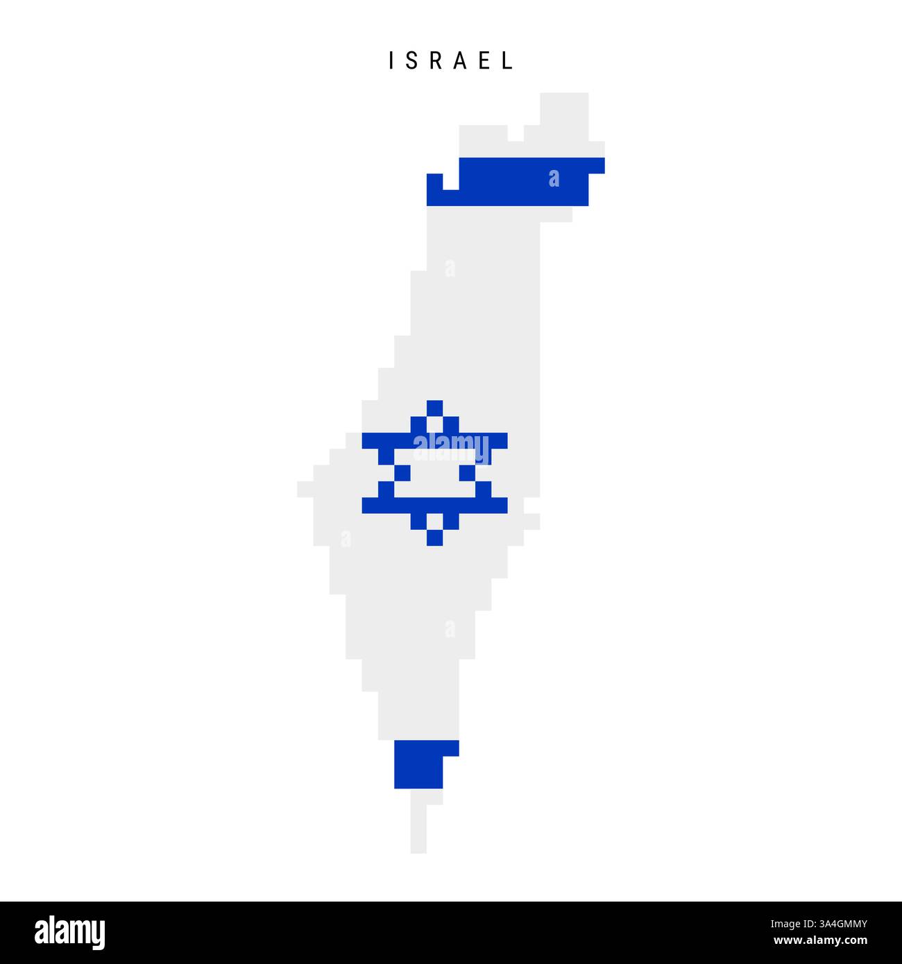 Israel pixel flag map icon. 8 bit pixel art Israeli map covered with ...