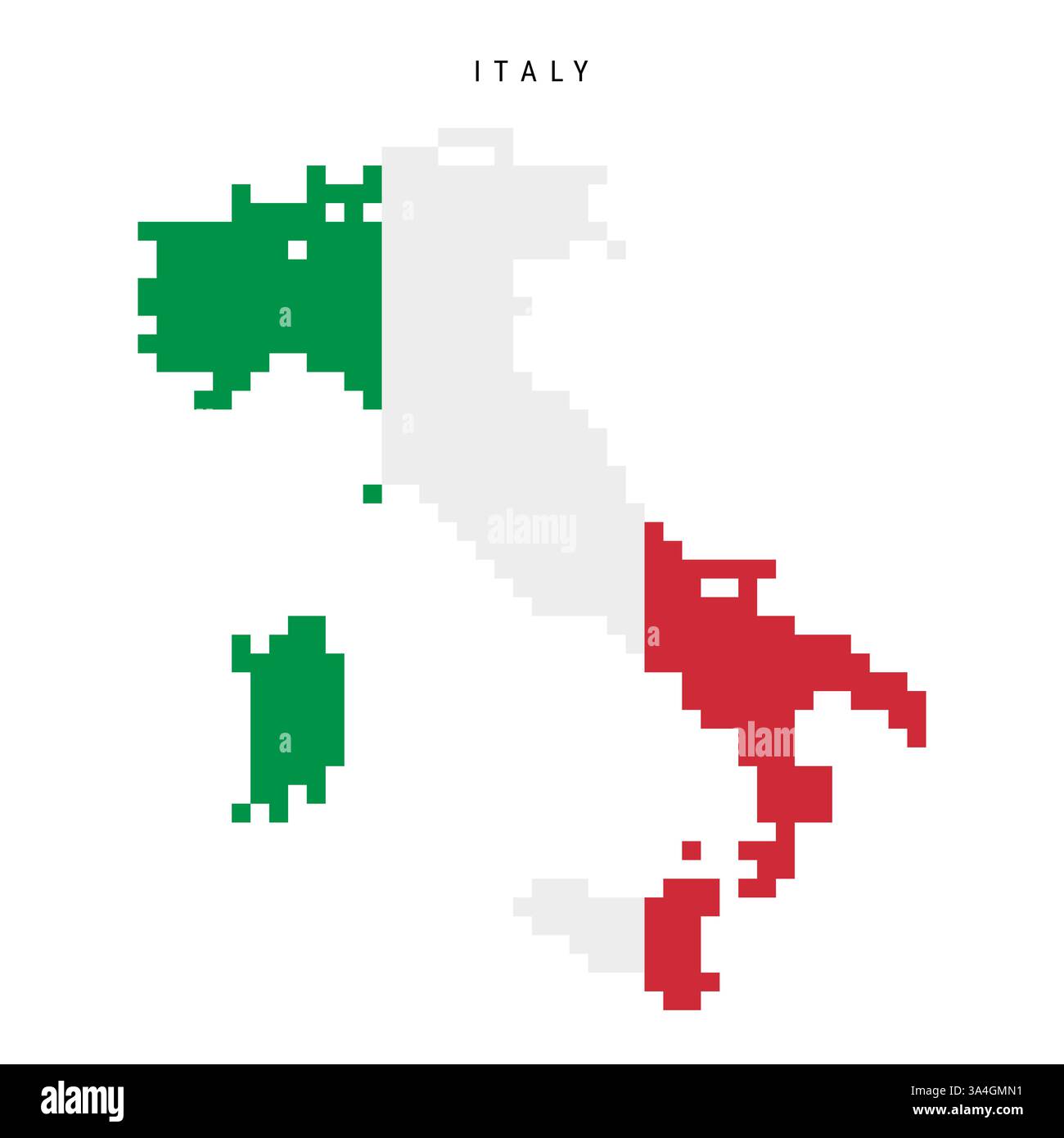 Italy pixel flag map icon. 8 bit pixel art Italian map covered with ...