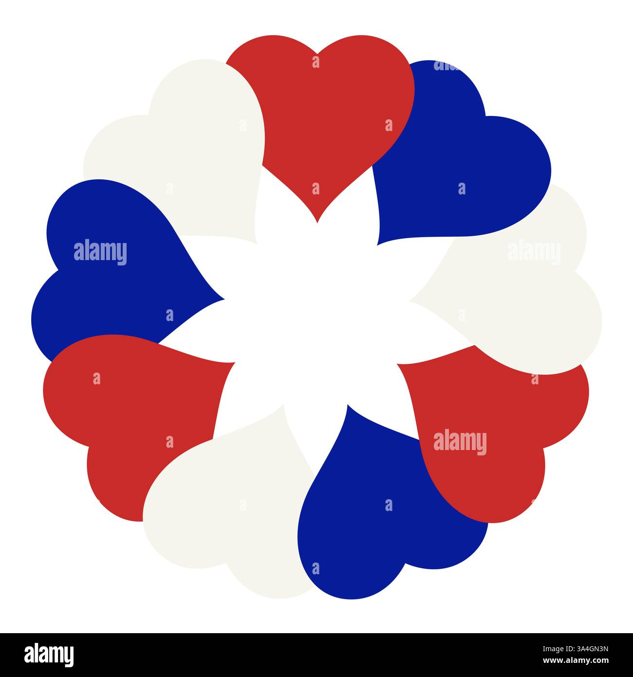 A circle of hearts in the colors of the Russian tricolor flag. Heart ...