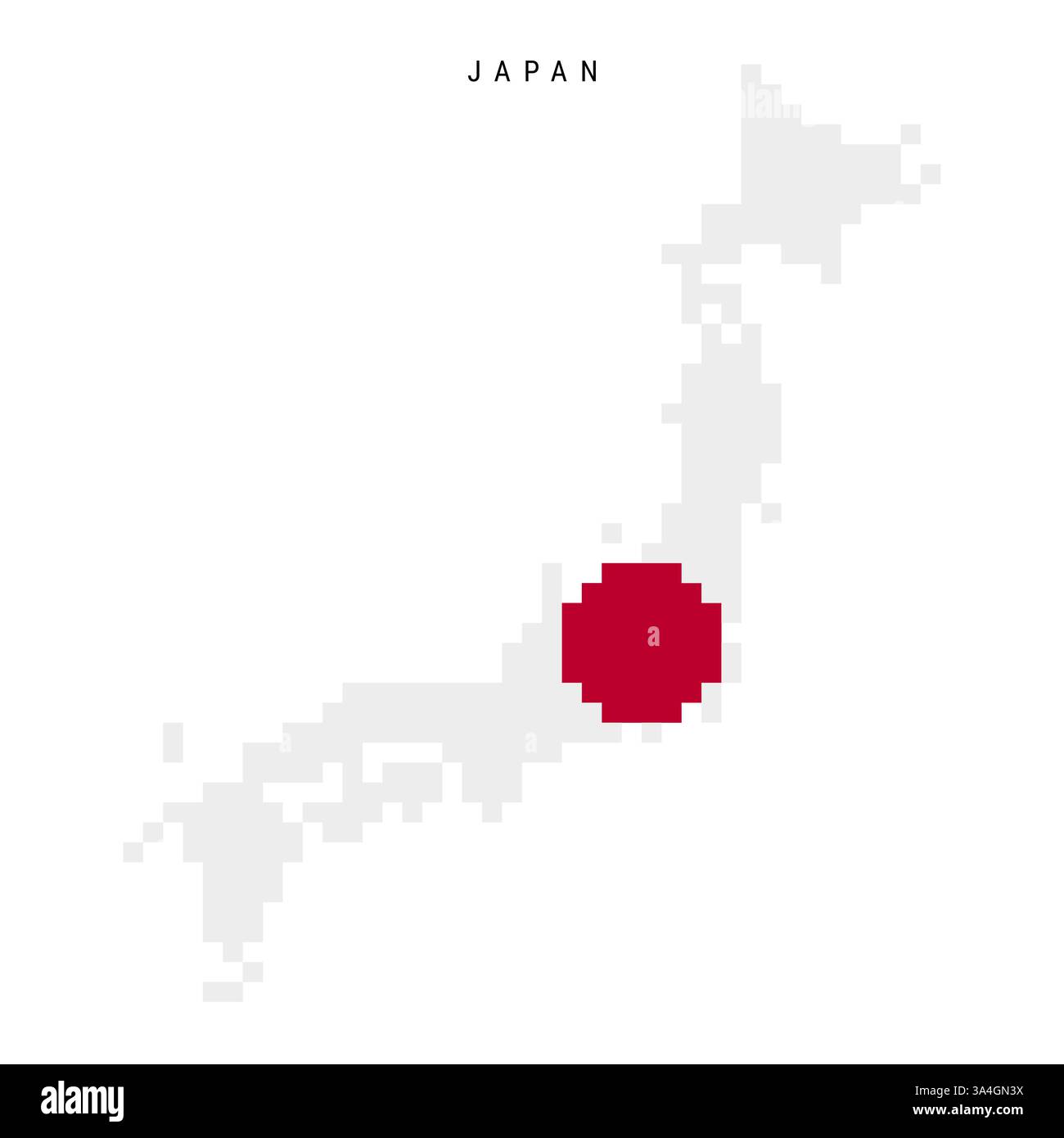 Japan pixel flag map icon. 8 bit pixel art Japanese map covered with ...