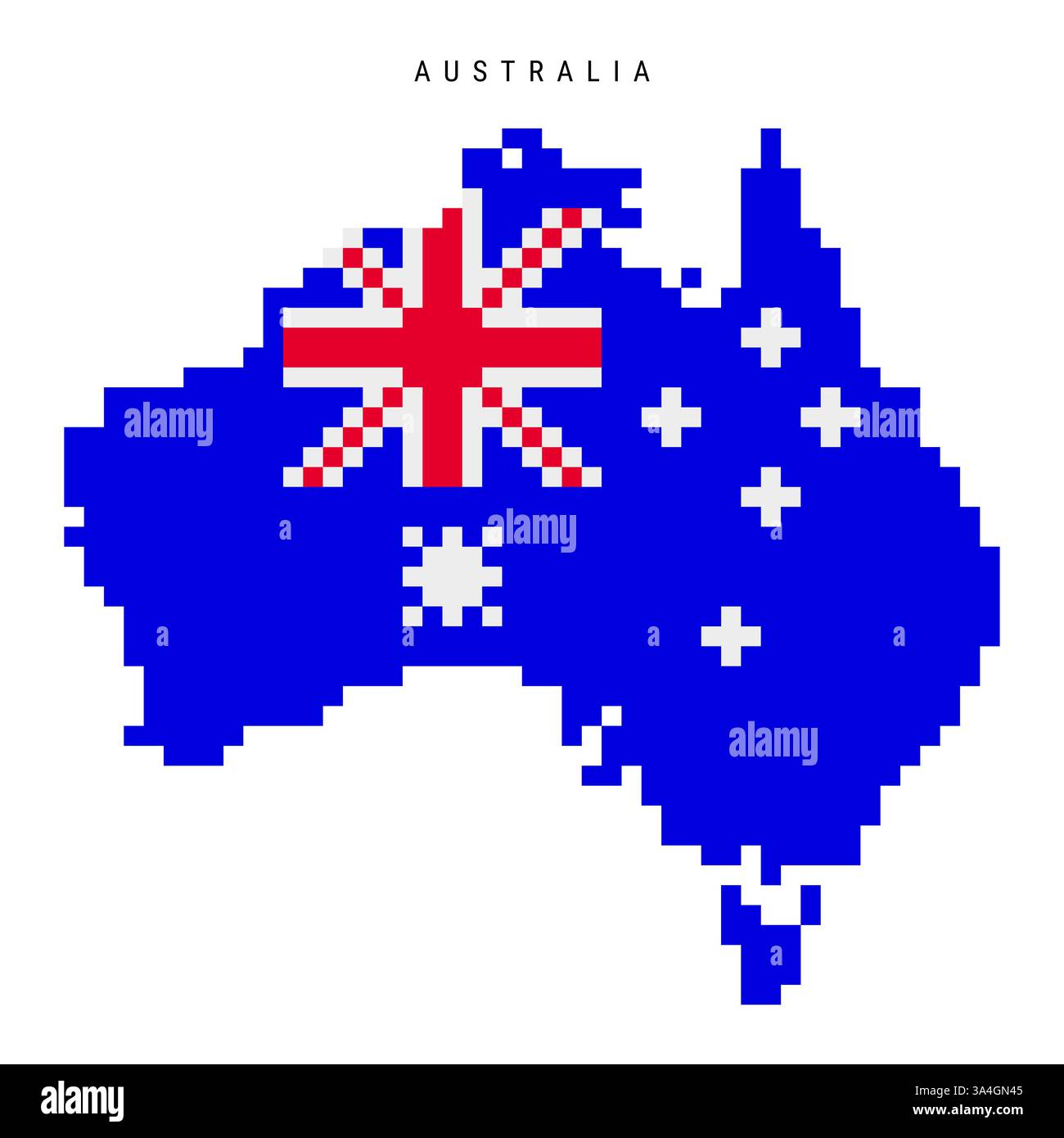 Australia pixel flag map icon. 8 bit pixel art Australian map covered ...