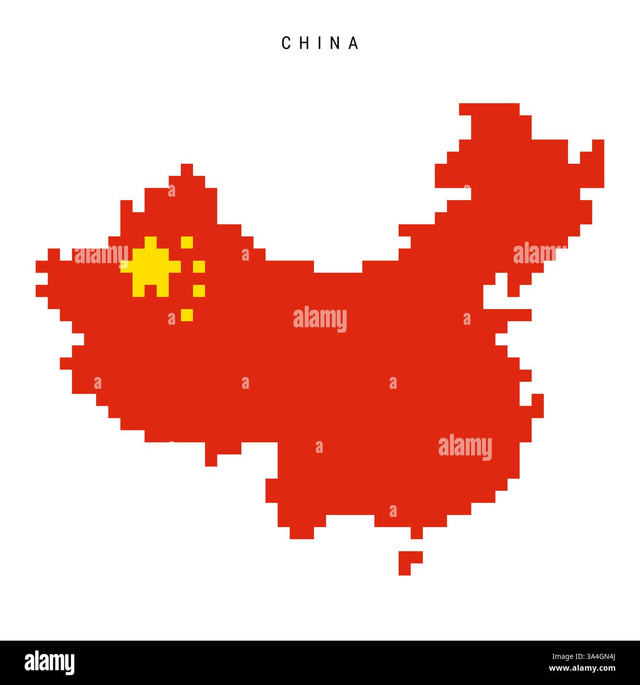 China pixel flag map icon. 8 bit pixel art Chinese map covered with ...