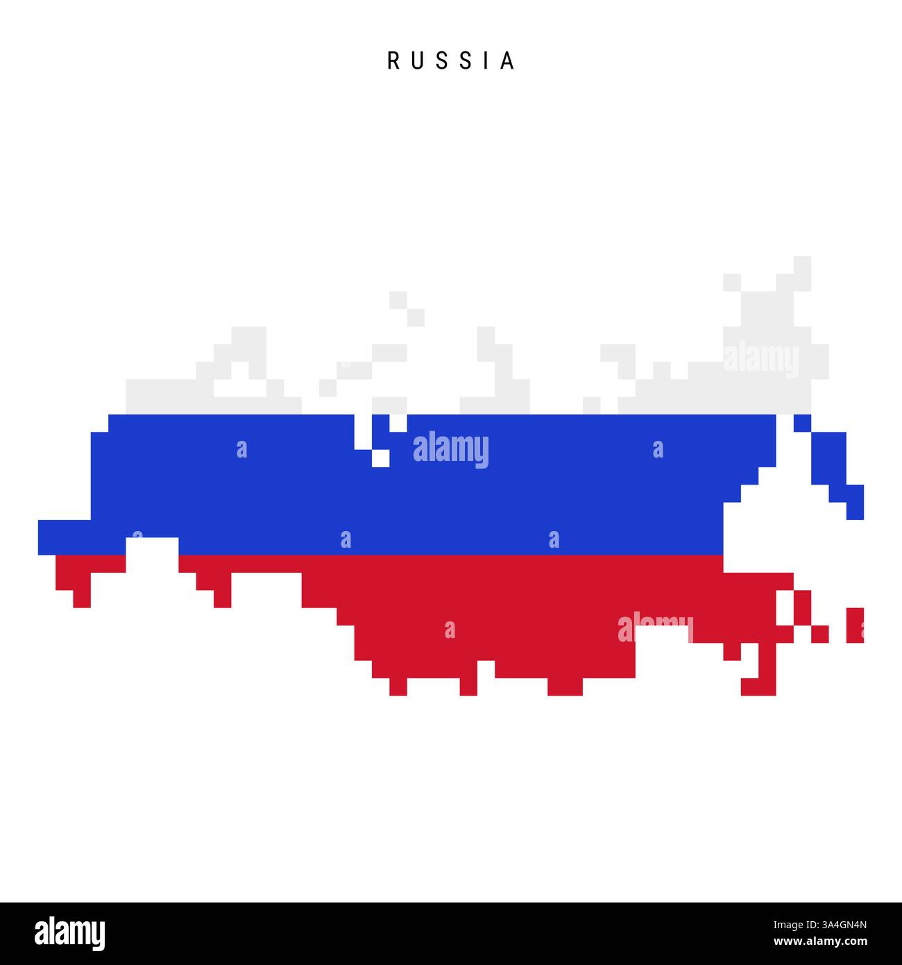 Russia pixel flag map icon. 8 bit pixel art Russian map covered with flag. Flat illustration ...