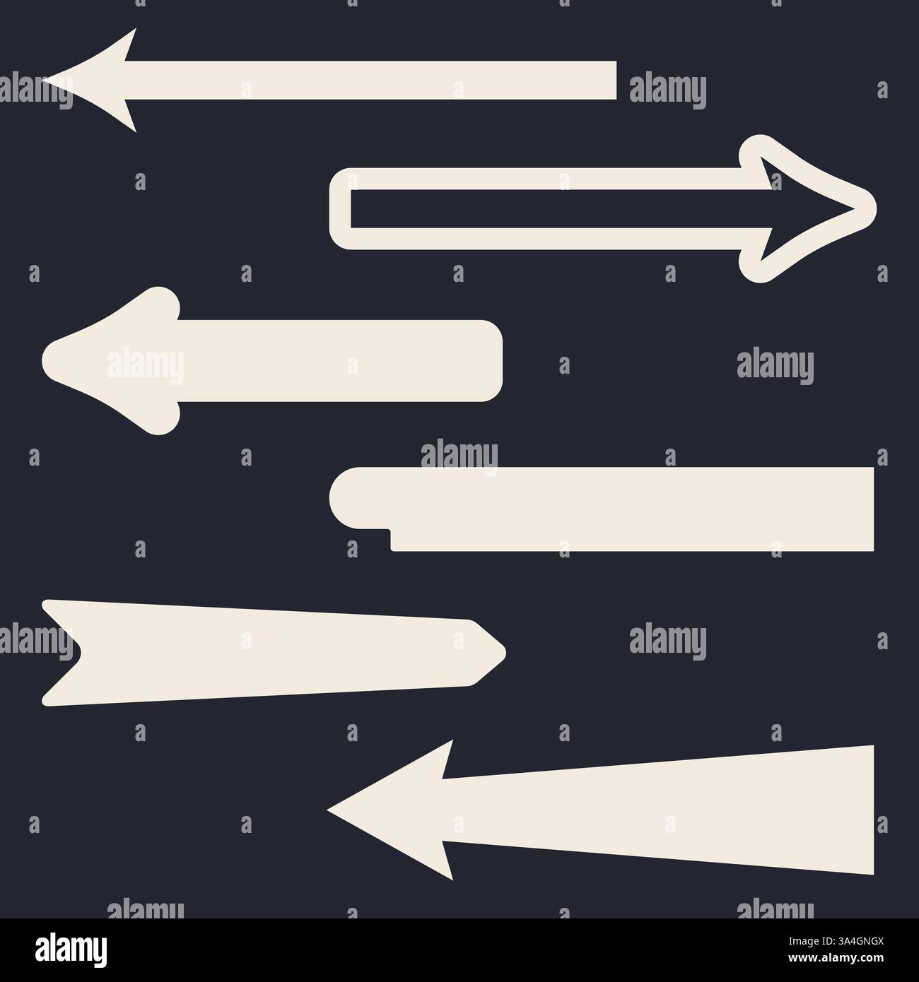 A set of straight arrows of various shapes for street signs. Flat ...