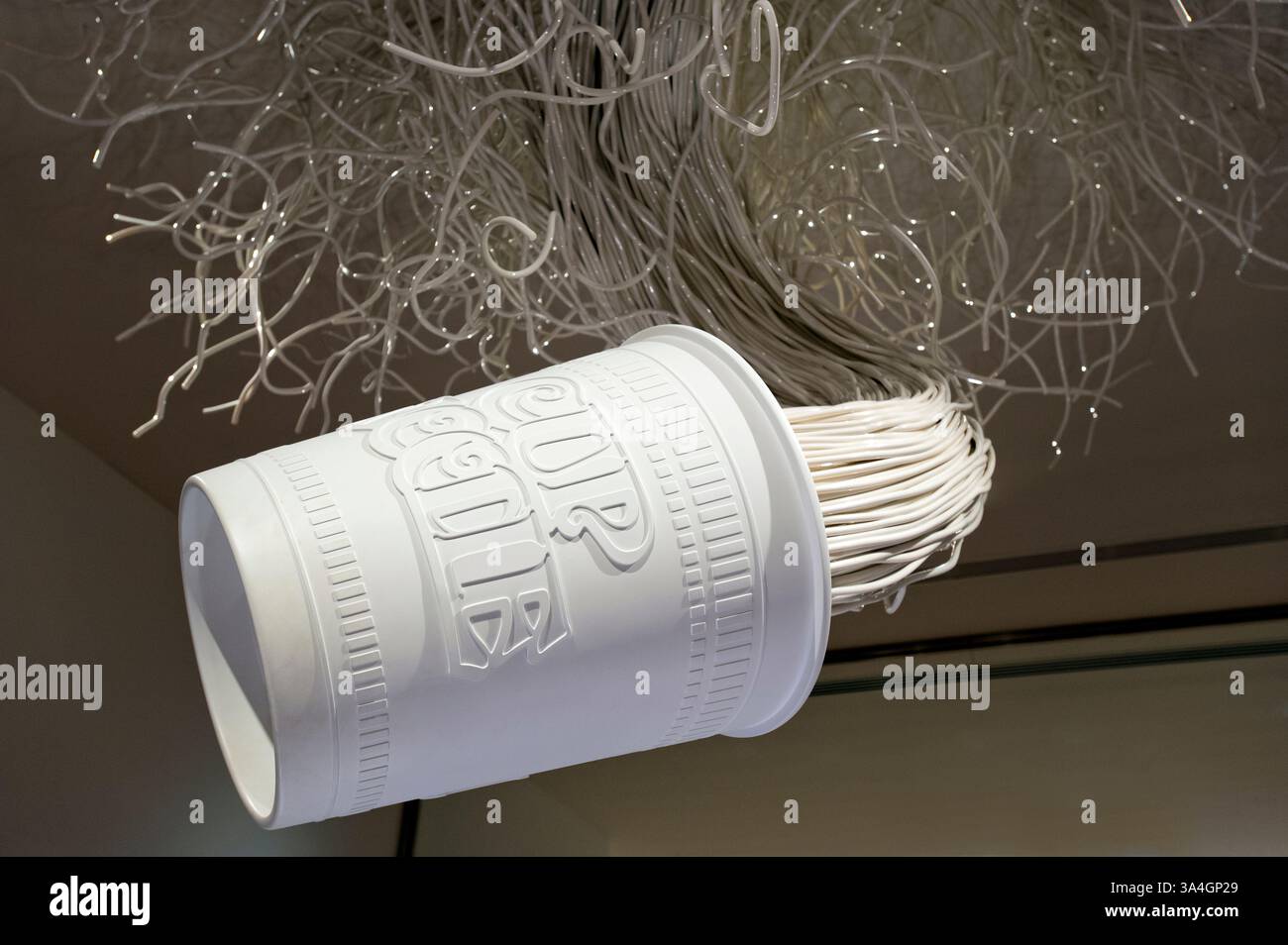Cup noodle art sculpture exhibit in the Creative Thinking Box room at ...