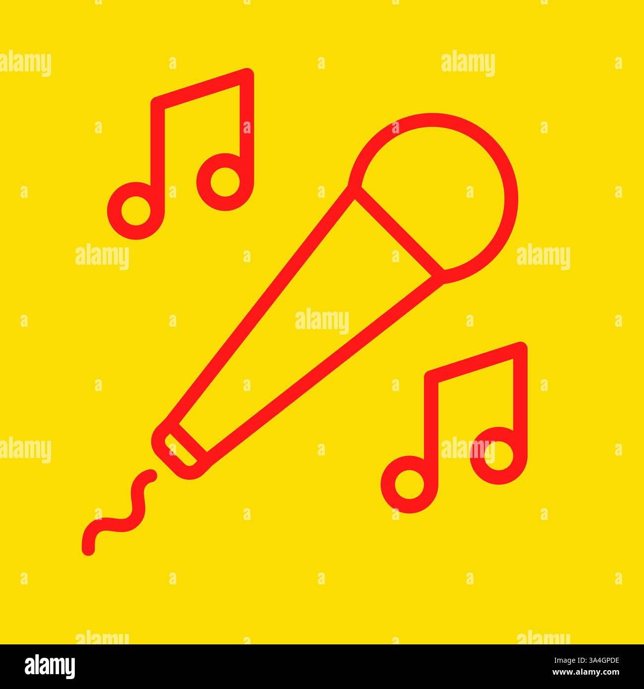 Microphone and musical notes simple line icon. Flat illustration ...