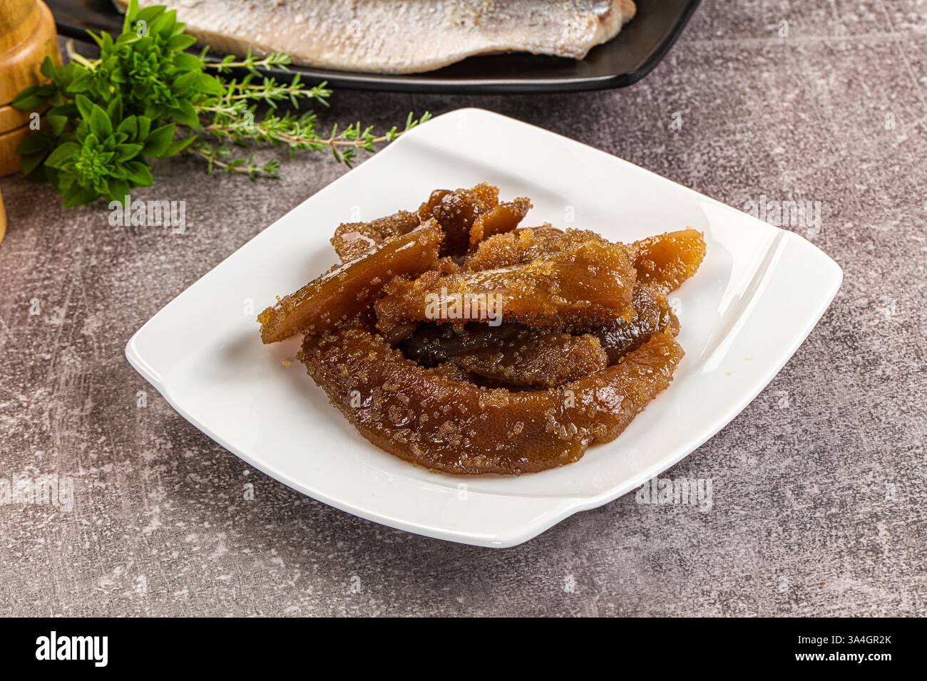 Salted Herring roe snack in the plate Stock Photo - Alamy