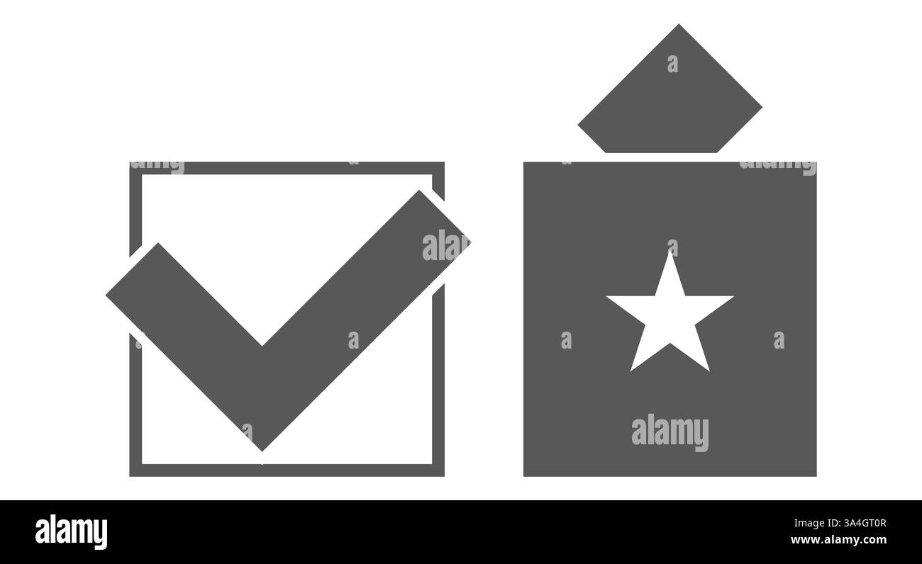 Voting check mark and ballot box simple silhouette icons. Flat ...