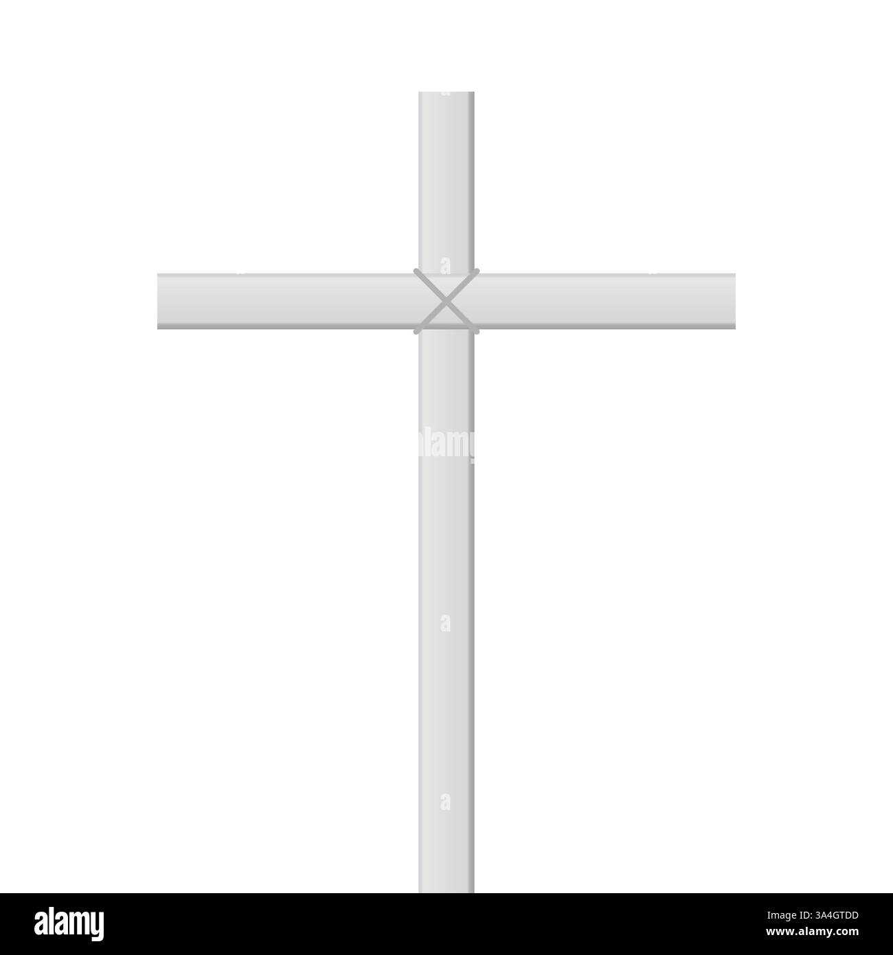 White Christian cross, beams tied with ropes. 3D illustration isolated ...
