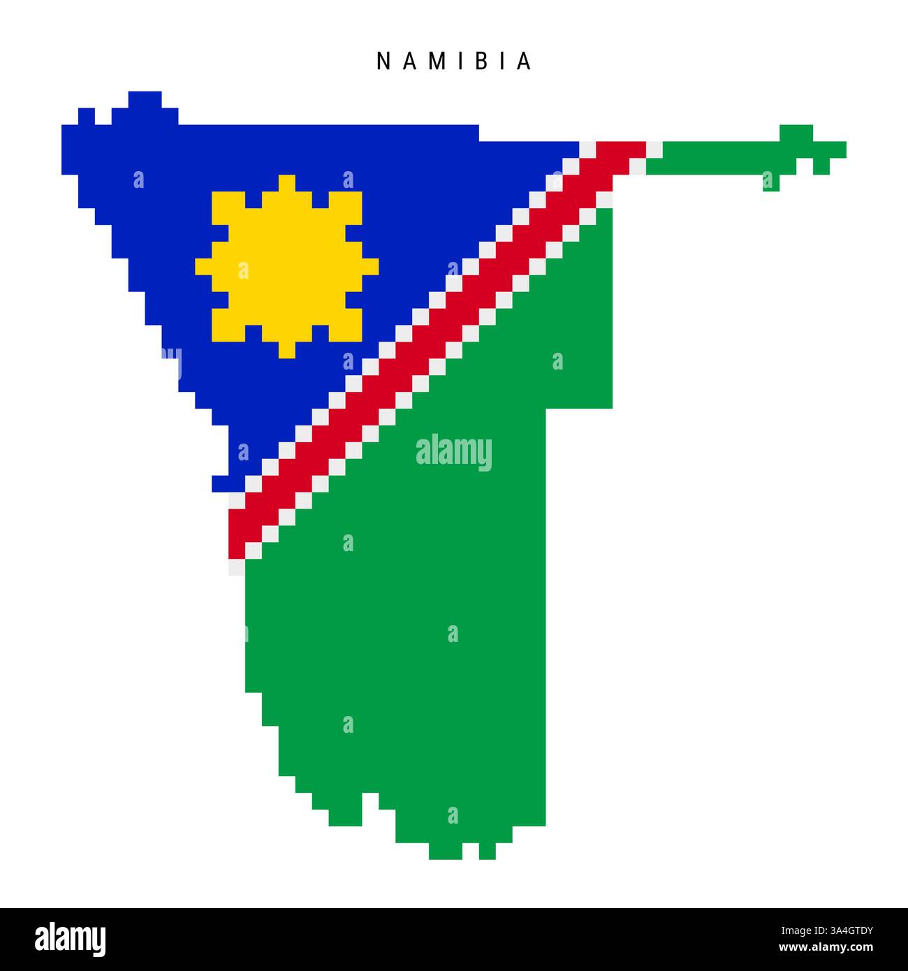 Namibia pixel flag map icon. 8 bit pixel art Namibian map covered with ...