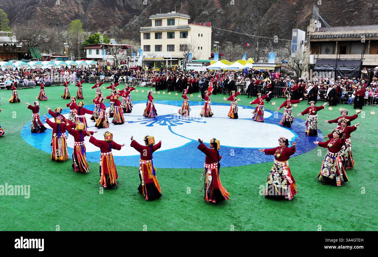 Aba,China.18th March 2025. Dance enthusiasts in attires perform in ...