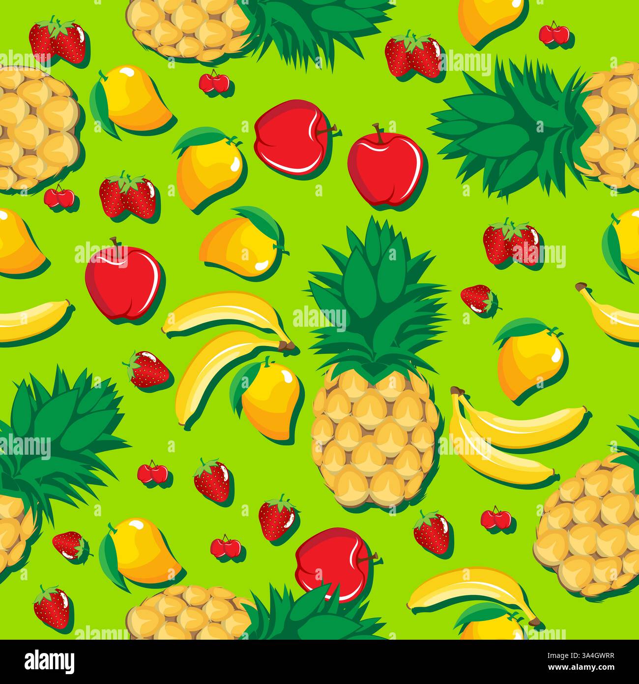 Mango pineapple apple strawberry banana cherry mix fruits seamless ...