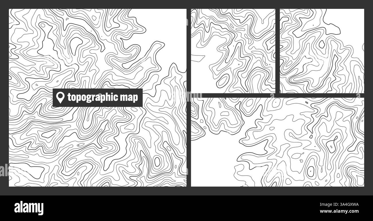 Colorful topographic map sets with contour lines. Geographic terrain ...