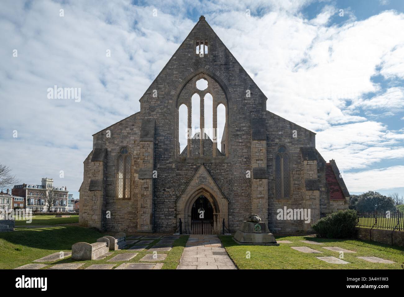 Wide angle image of the Garrison church entrance in Old Portsmouth ...