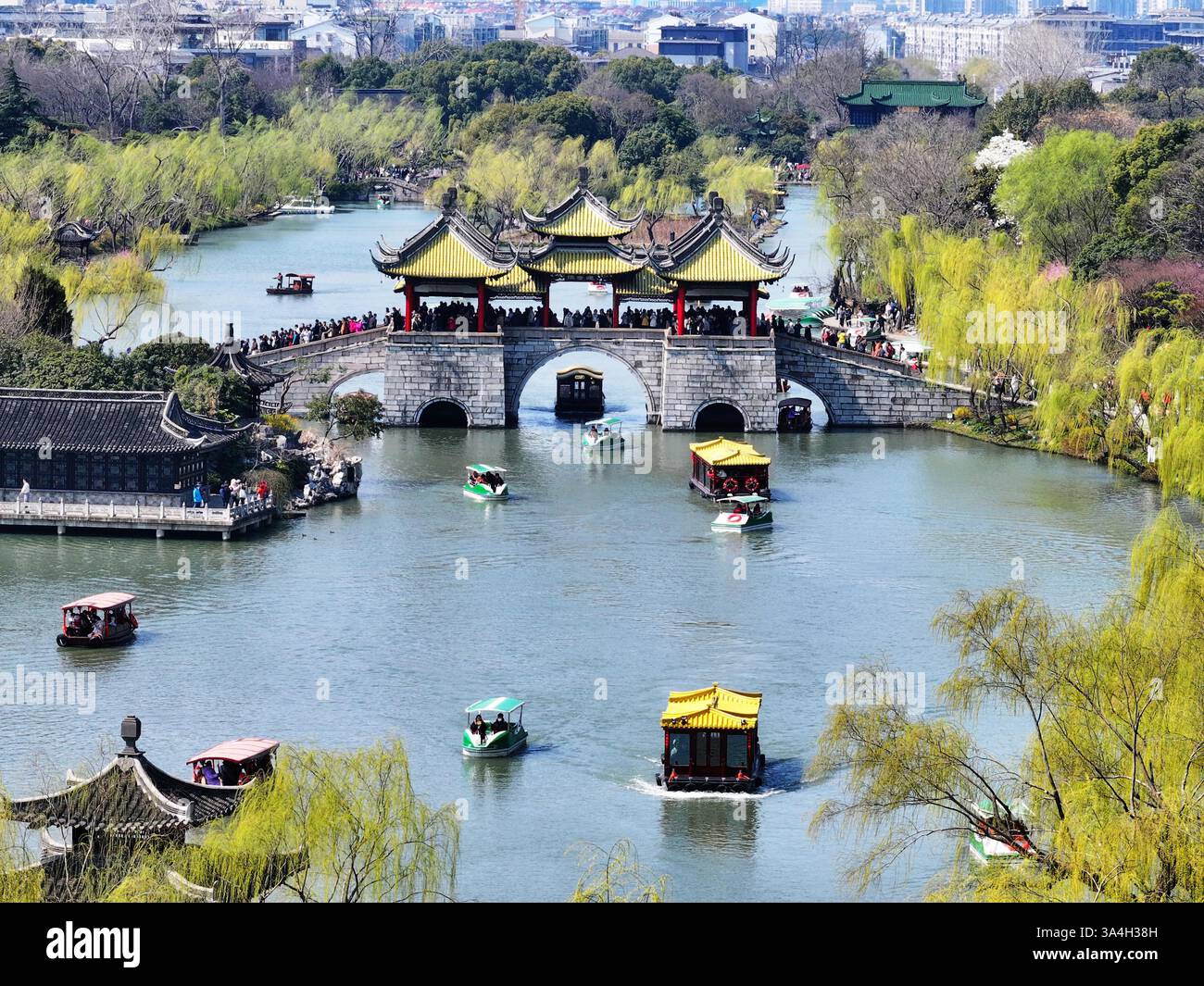 Aerial photo shows the spring scenery of the Slender West Lake scenic ...