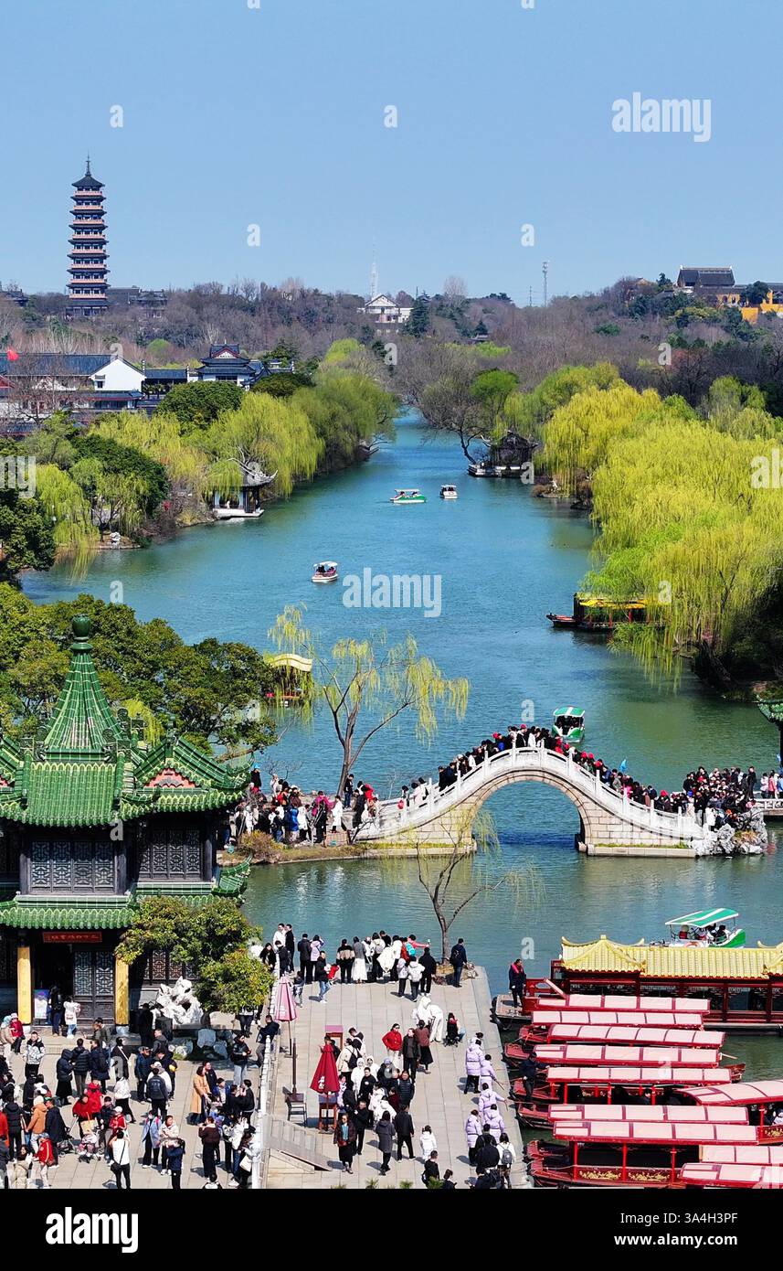 Aerial photo shows the spring scenery of the Slender West Lake scenic ...