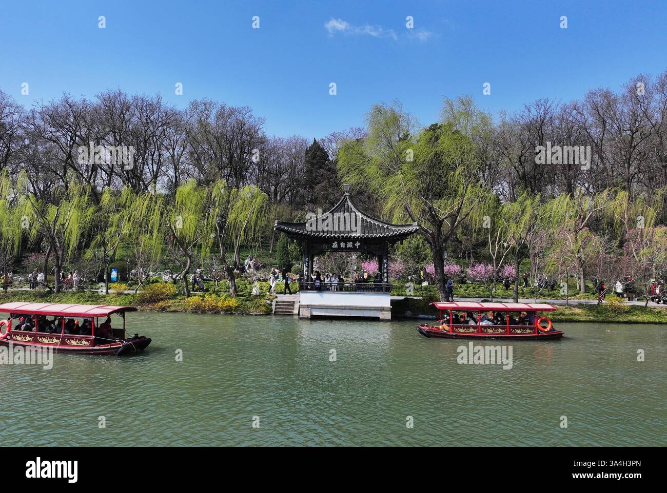 Aerial photo shows the spring scenery of the Slender West Lake scenic ...