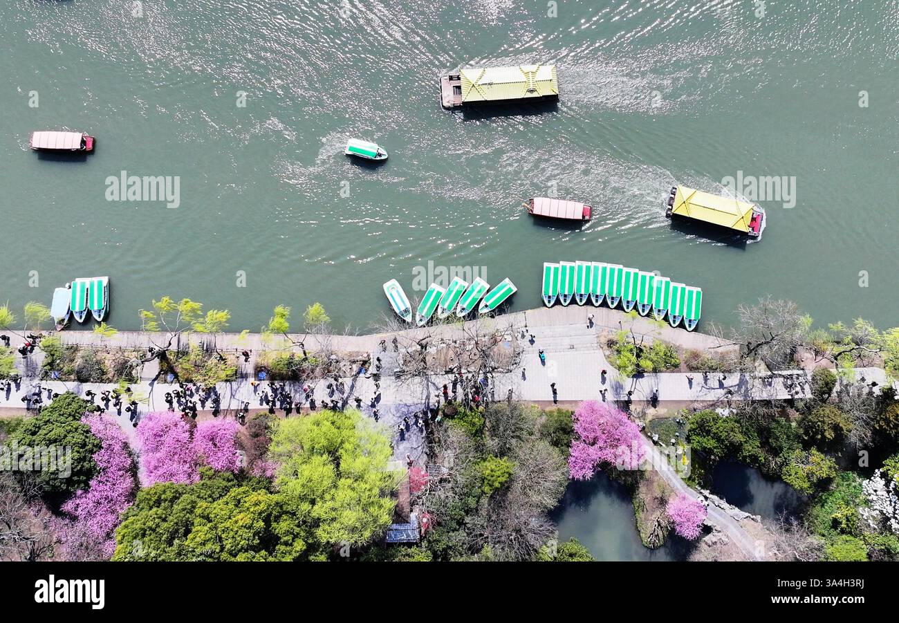 Aerial photo shows the spring scenery of the Slender West Lake scenic ...