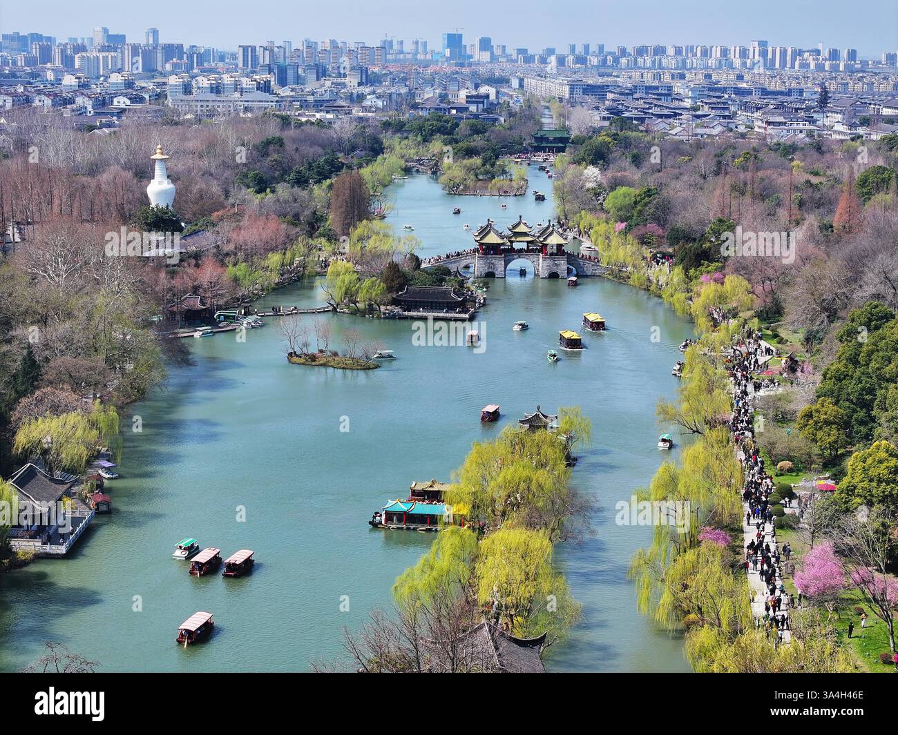 Aerial photo shows the spring scenery of the Slender West Lake scenic ...