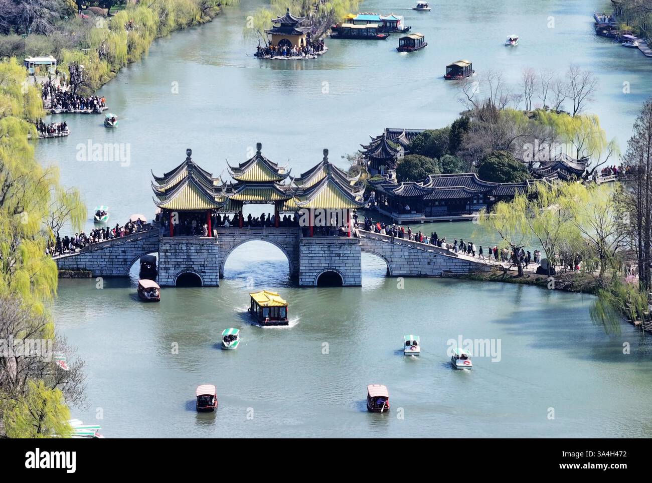 Aerial photo shows the spring scenery of the Slender West Lake scenic ...