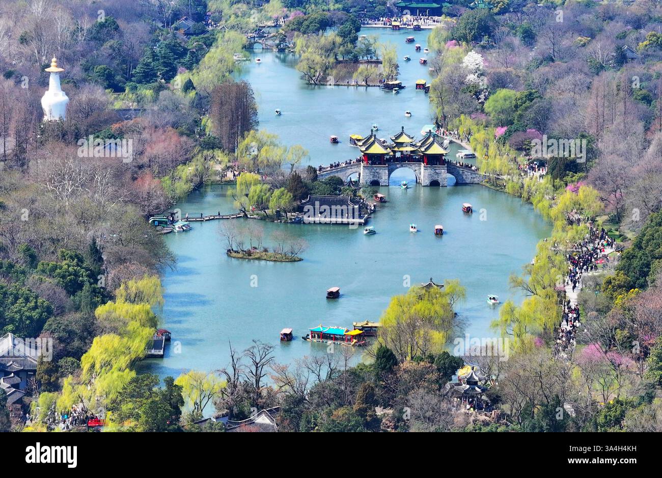 Aerial photo shows the spring scenery of the Slender West Lake scenic ...
