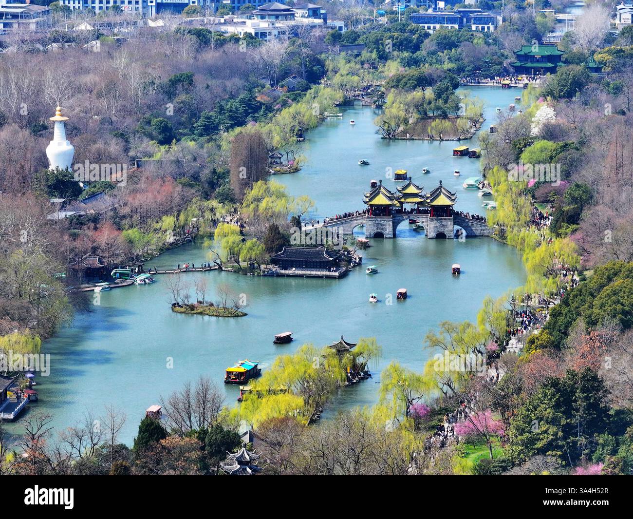 Aerial photo shows the spring scenery of the Slender West Lake scenic ...