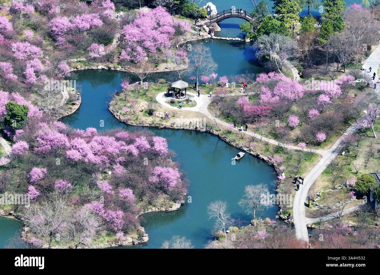 Aerial photo shows the spring scenery of the Slender West Lake scenic ...