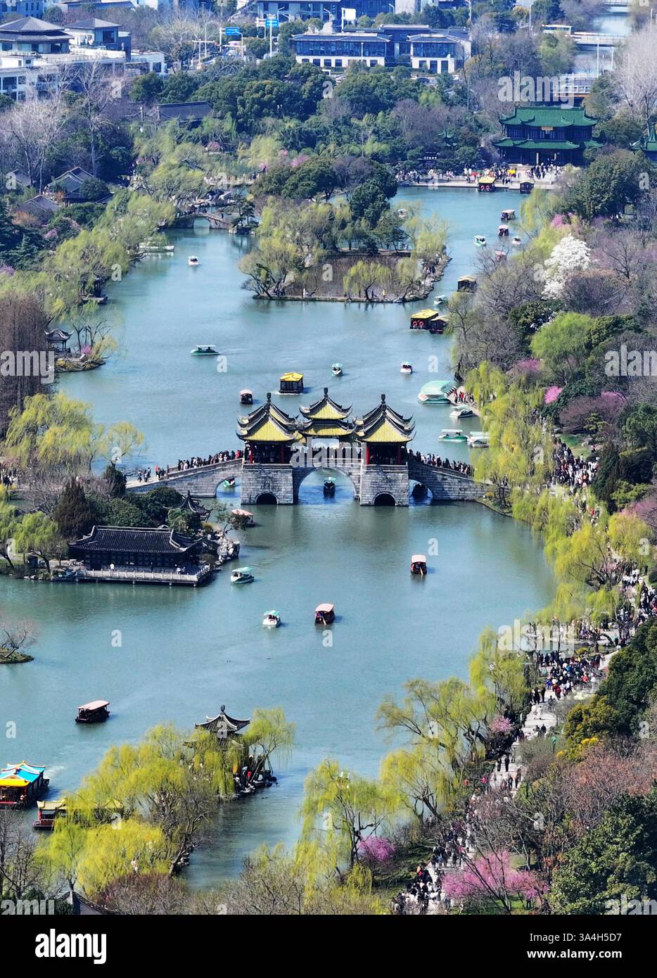 Aerial photo shows the spring scenery of the Slender West Lake scenic ...