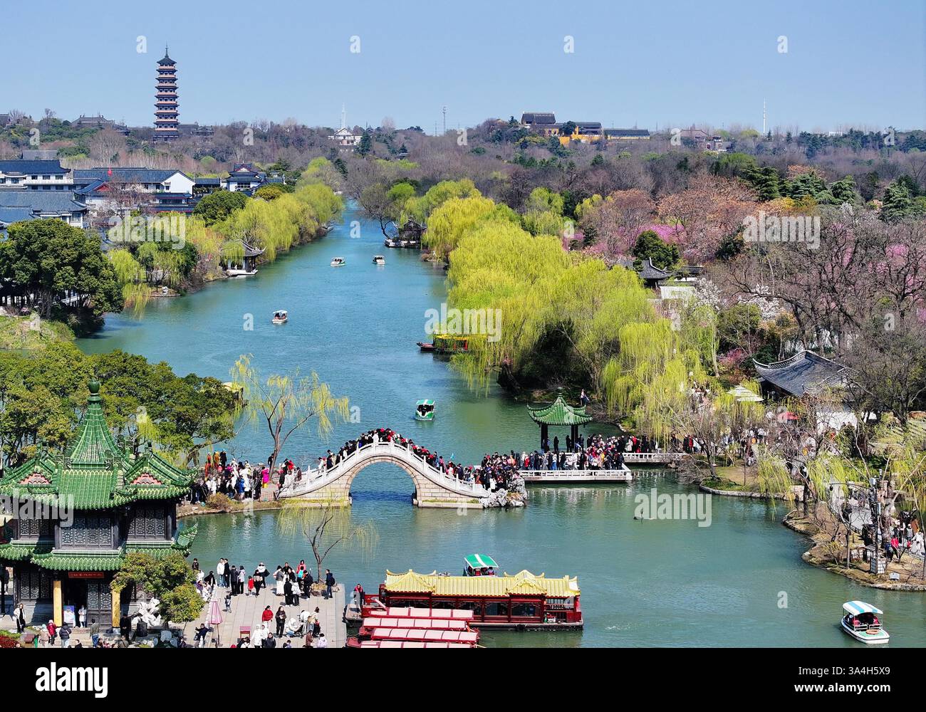 Aerial photo shows the spring scenery of the Slender West Lake scenic ...