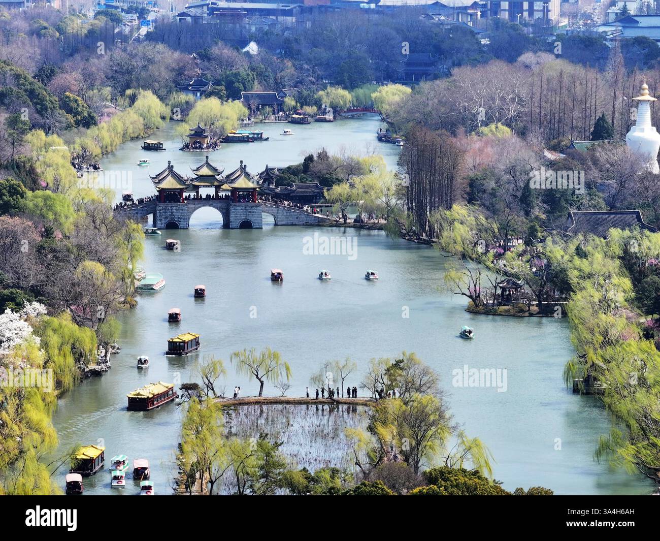 Aerial photo shows the spring scenery of the Slender West Lake scenic ...