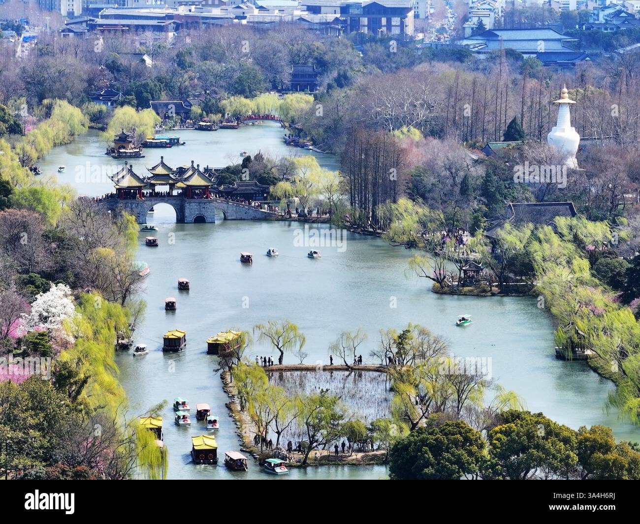 Aerial photo shows the spring scenery of the Slender West Lake scenic ...