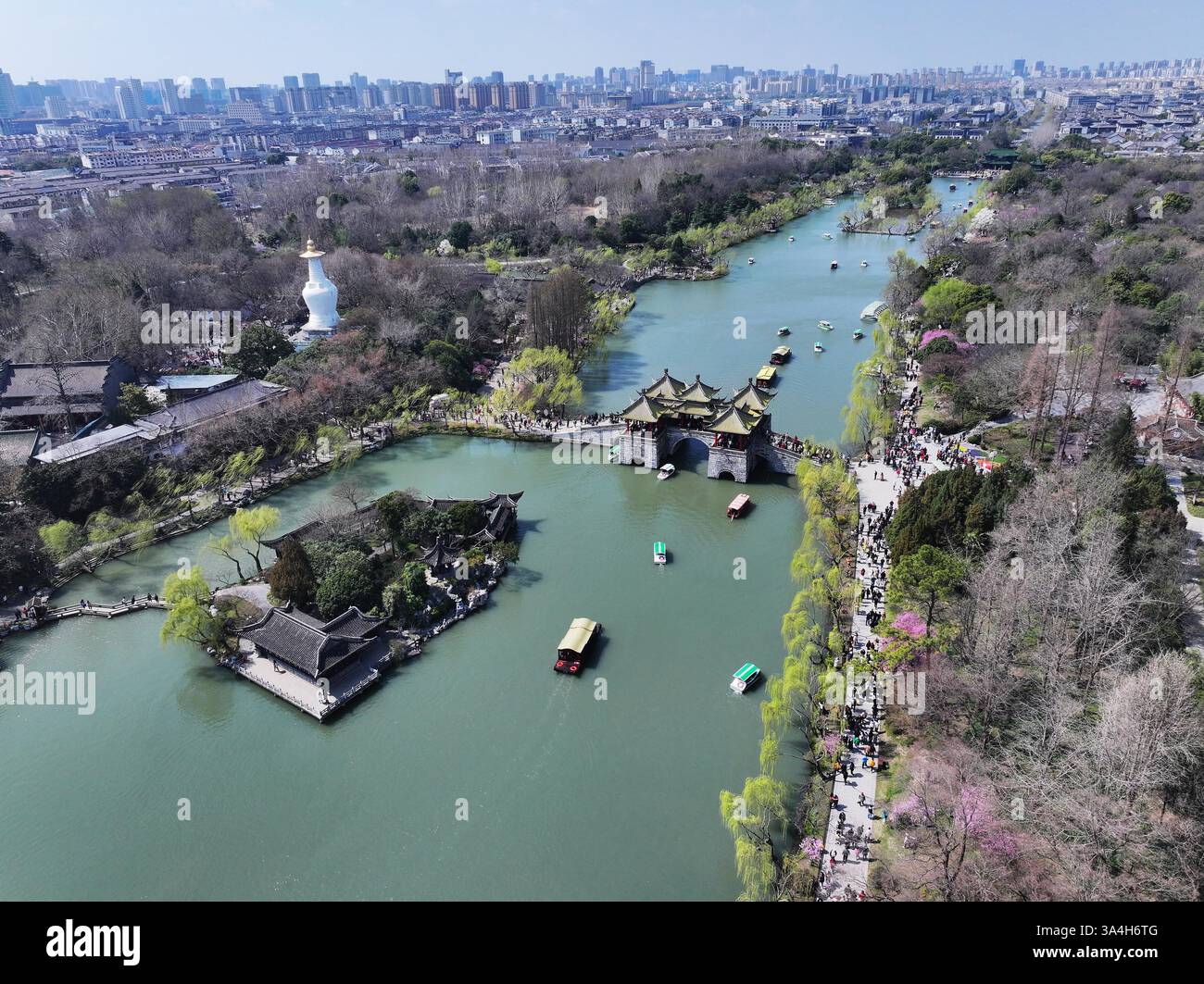 Aerial photo shows the spring scenery of the Slender West Lake scenic ...