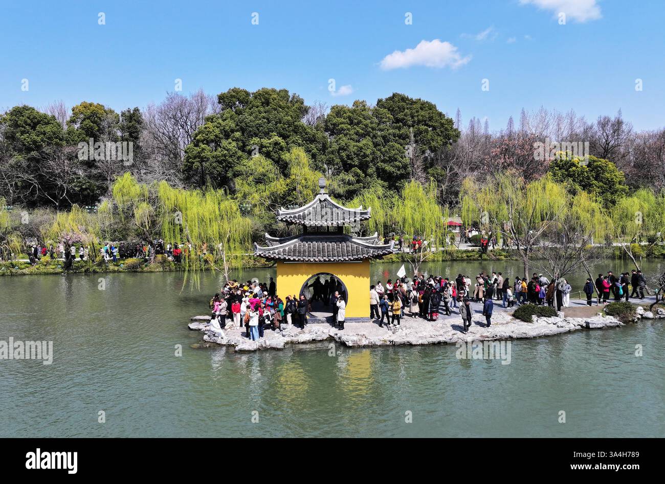 Aerial photo shows the spring scenery of the Slender West Lake scenic ...