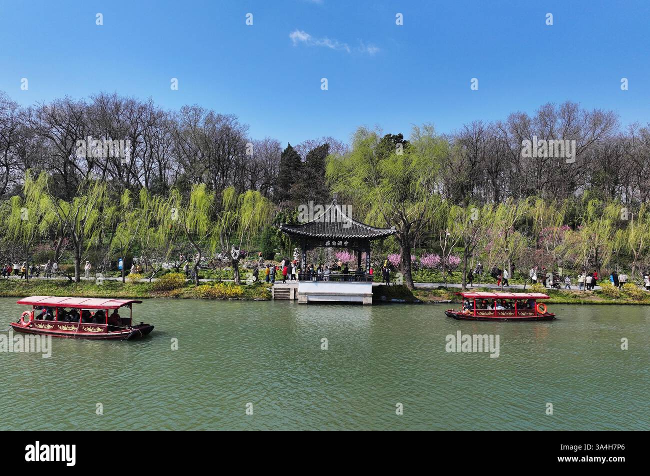 Aerial photo shows the spring scenery of the Slender West Lake scenic ...