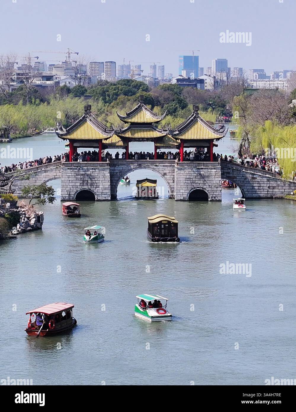 Aerial photo shows the spring scenery of the Slender West Lake scenic ...