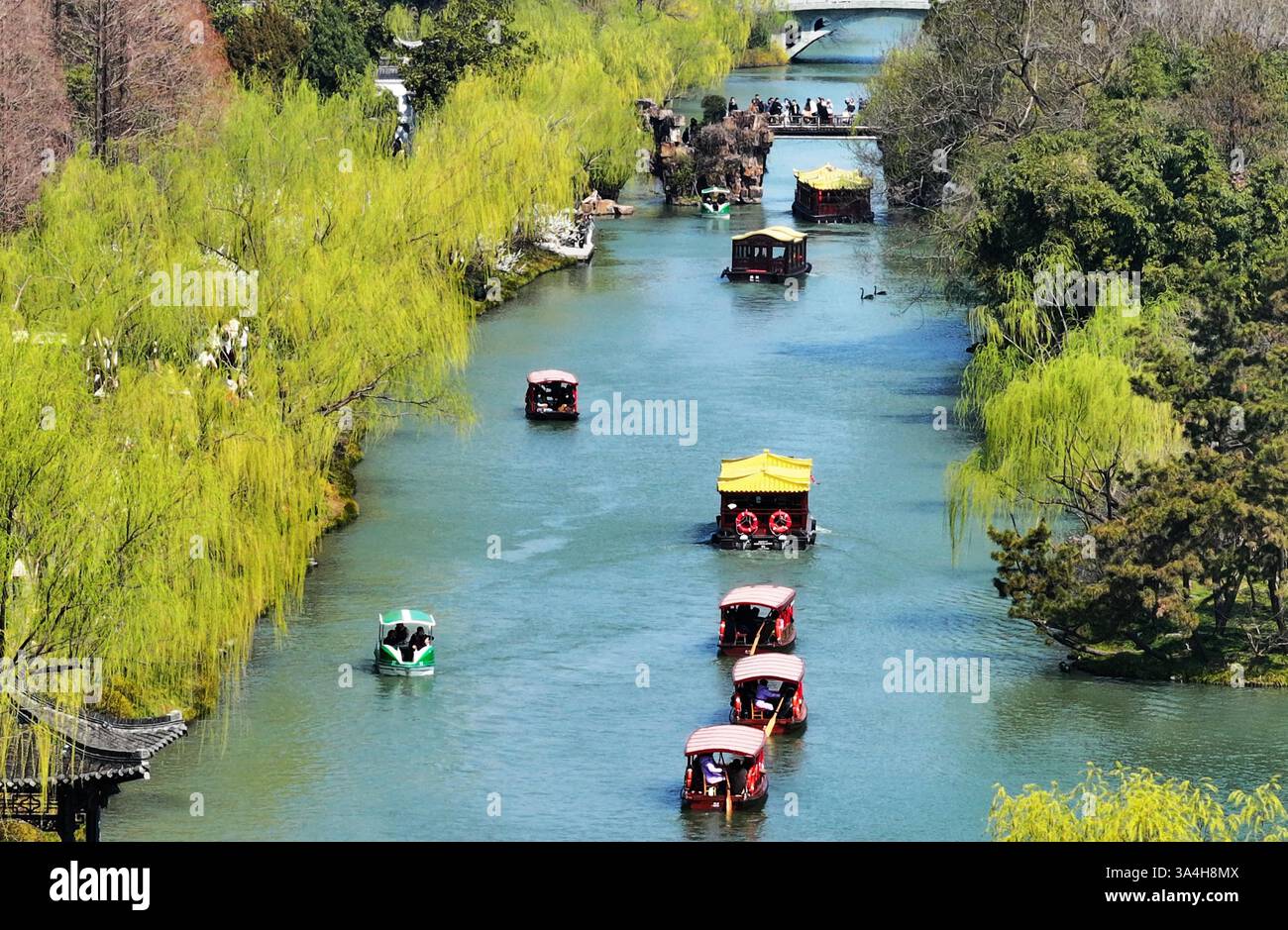Aerial photo shows the spring scenery of the Slender West Lake scenic ...