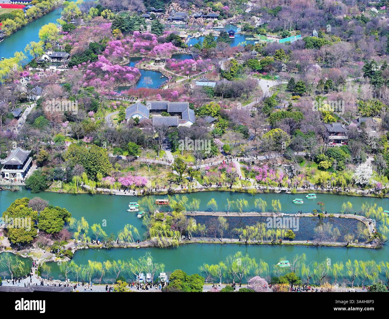 Aerial photo shows the spring scenery of the Slender West Lake scenic ...