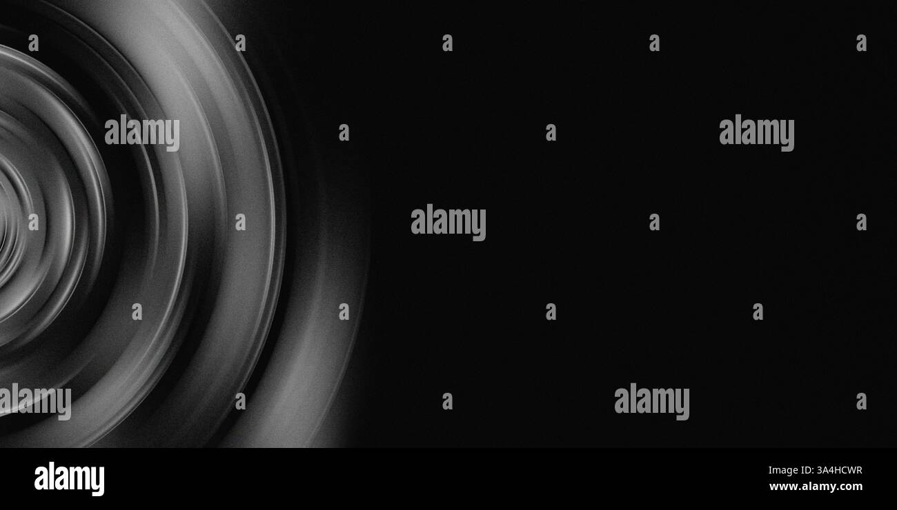 Spin blur effect in black and white colors with grainy texture on dark ...